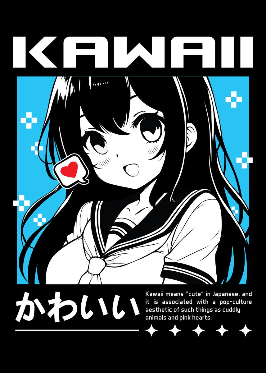 'Anime girl poster with kawaii cute on y2k, cyberpunk, future, virtual ...