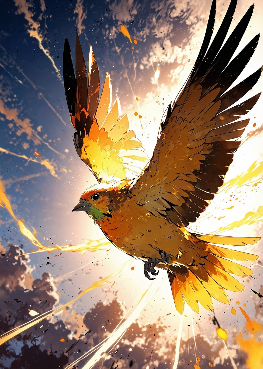 'Golden Bird in Flight' Poster, picture, metal print, paint by Noomy ...
