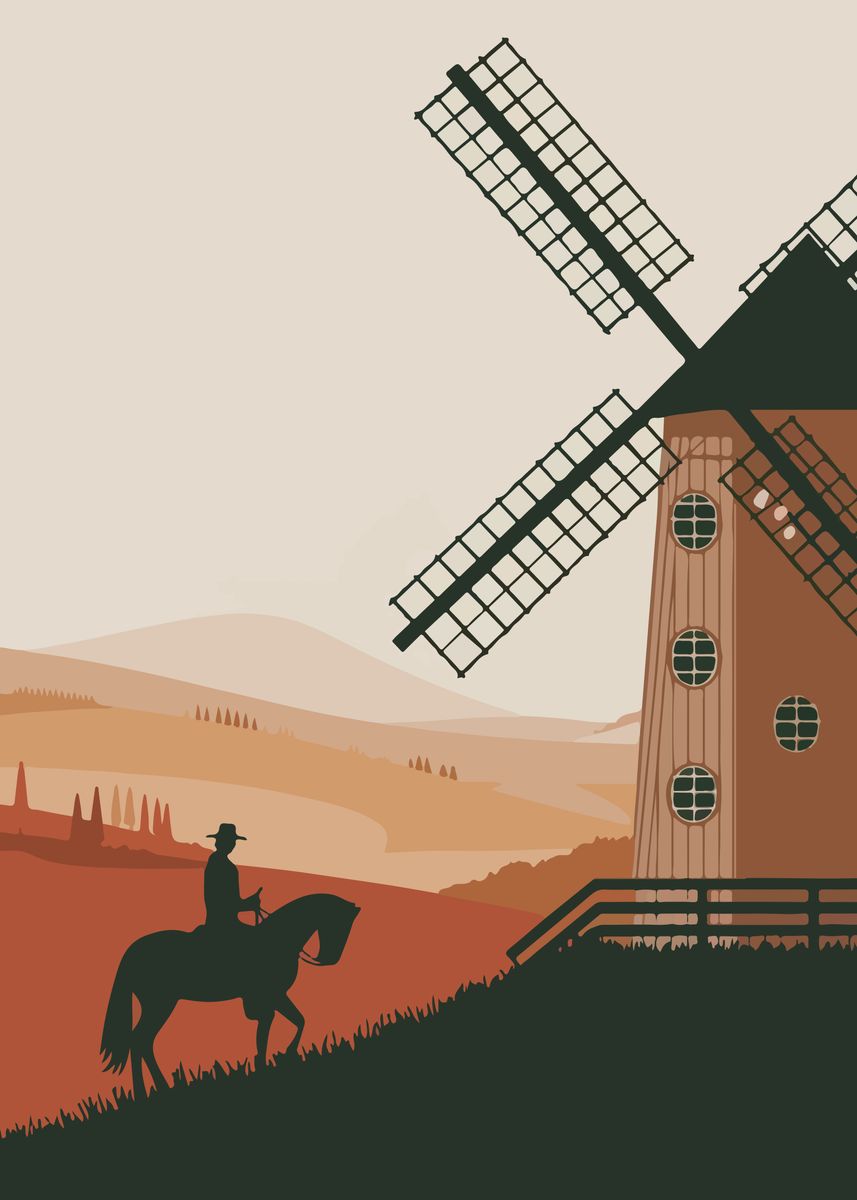 'Don Quixote and Windmill' Poster, picture, metal print, paint by ...