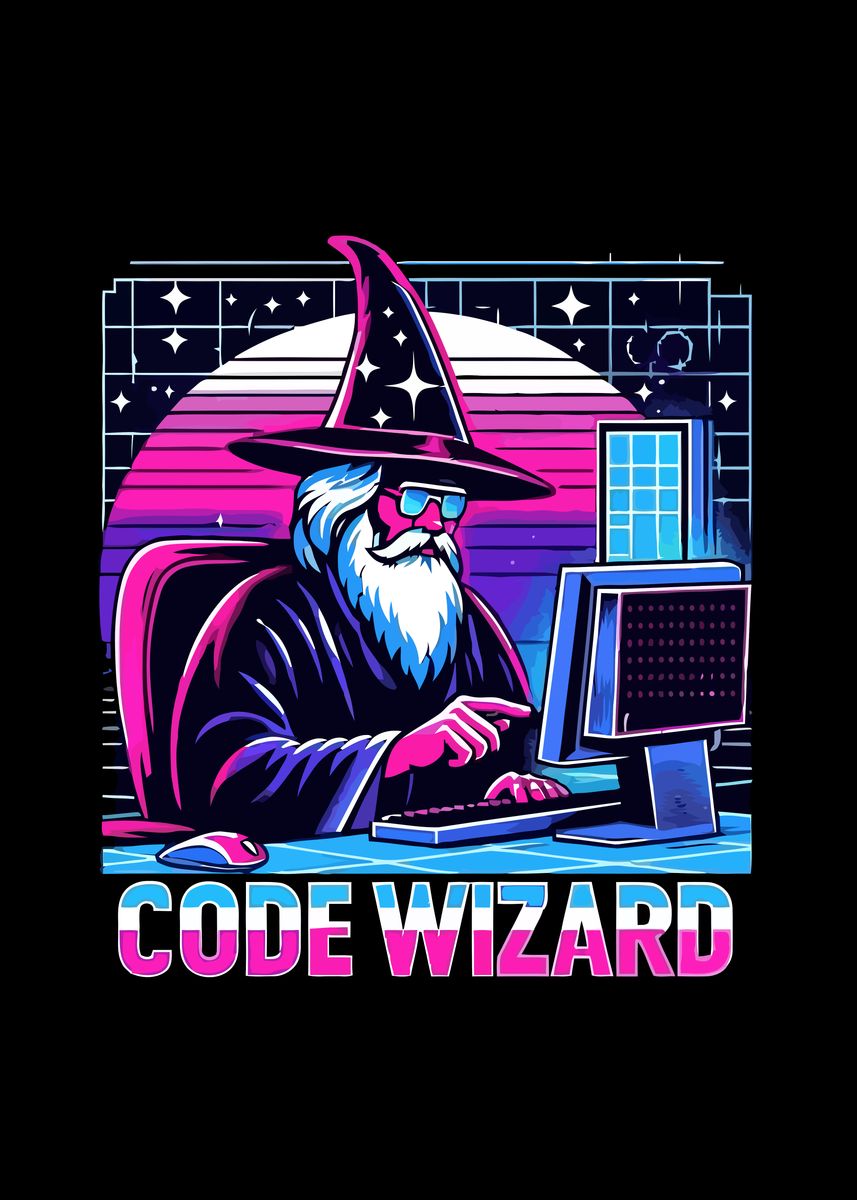 'Code Wizard Retro' Poster, picture, metal print, paint by Bee Guts ...