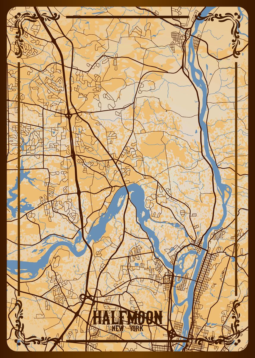 'Halfmoon, New York Map' Poster, picture, metal print, paint by Ibrohim ...