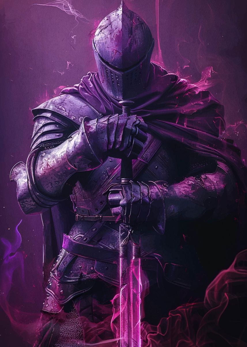 'Purple Knight with Sword' Poster, picture, metal print, paint by ...