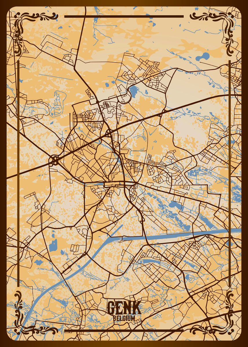 'Genk, Belgium Map' Poster, picture, metal print, paint by Ibrohim ...