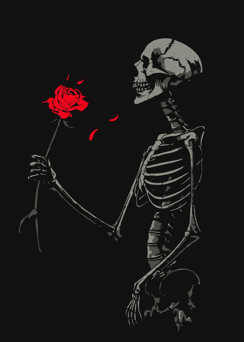 'Skeleton Holding Rose' Poster, picture, metal print, paint by ...