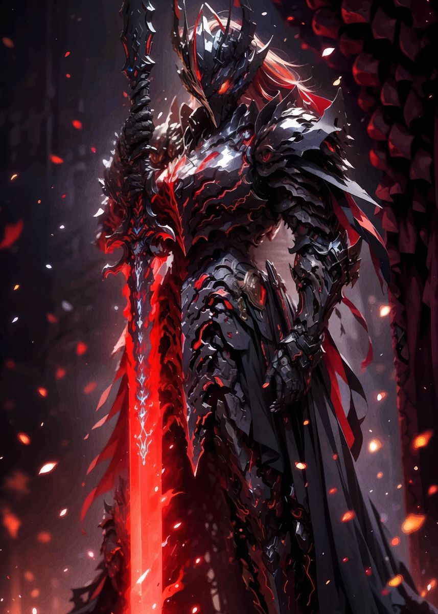 'Dark Knight with Red Sword' Poster, picture, metal print, paint by ...