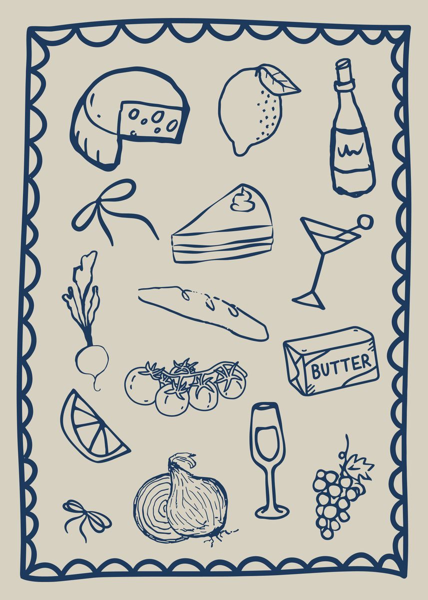 'Hand Drawn Food Illustration' Poster, picture, metal print, paint by ...