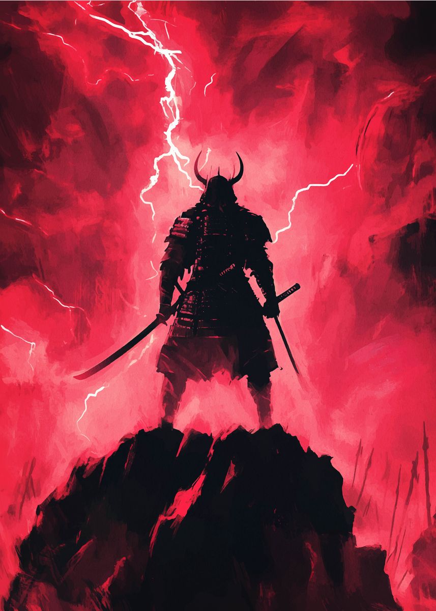 'Samurai in Red Storm' Poster, picture, metal print, paint by Marta Vu ...