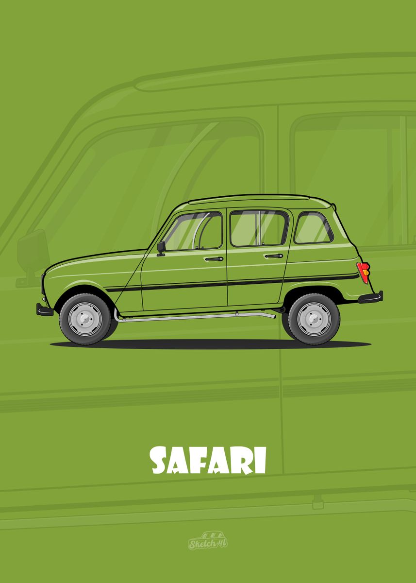 'Renault 4L Safari - Verte' Poster, picture, metal print, paint by ...