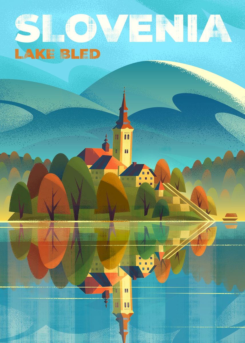 'Lake Bled Slovenia' Poster, picture, metal print, paint by Sam Kal | Displate