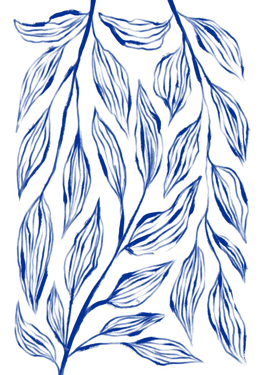 'Blue Ink Leaf Branch Art' Poster, picture, metal print, paint by ...