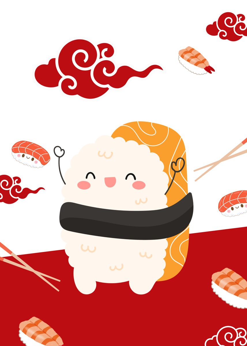 'Cute Sushi Character' Poster, picture, metal print, paint by Quirky ...