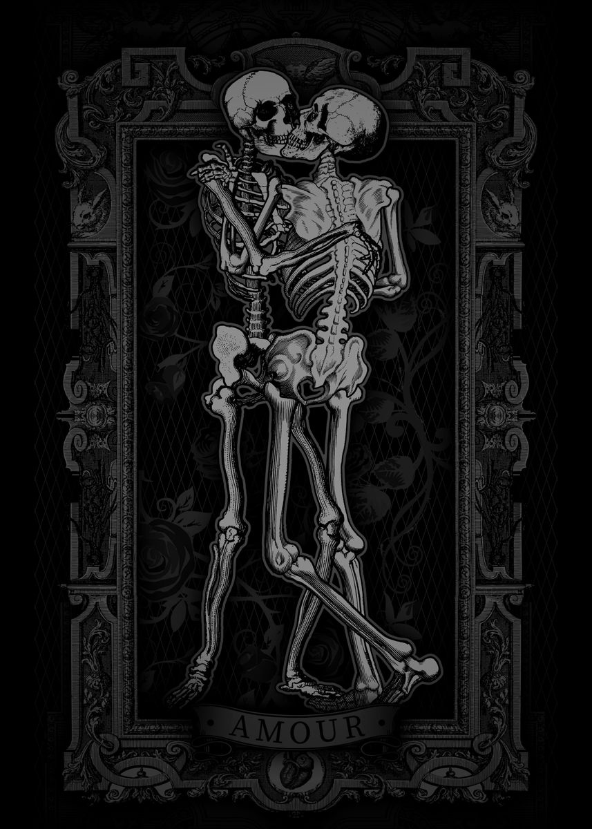 'Skeleton Couple Kissing' Poster, picture, metal print, paint by ...