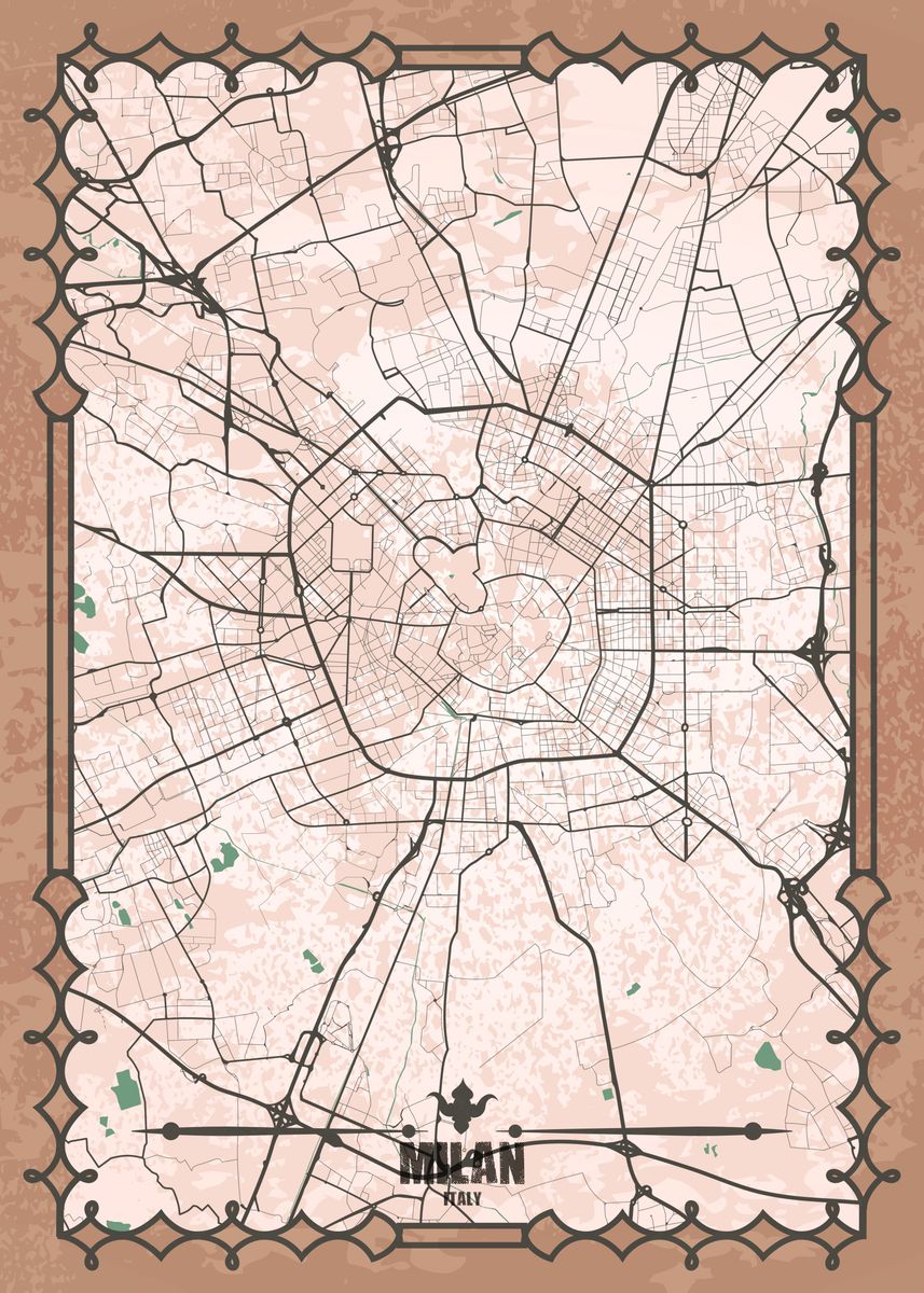 'Milan City Map' Poster, picture, metal print, paint by DE Maps | Displate