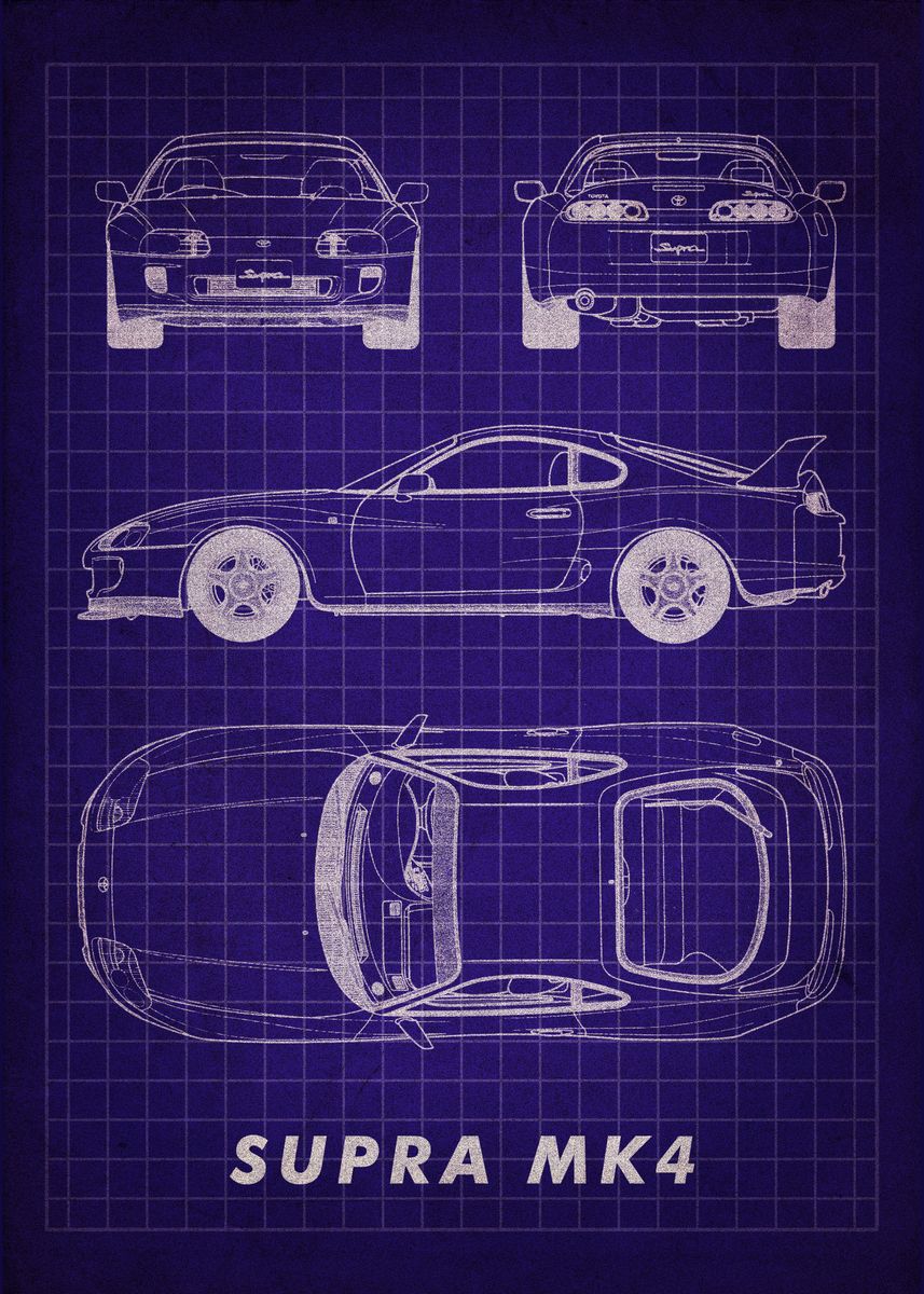 'Supra MK4 Blueprint' Poster, picture, metal print, paint by ...