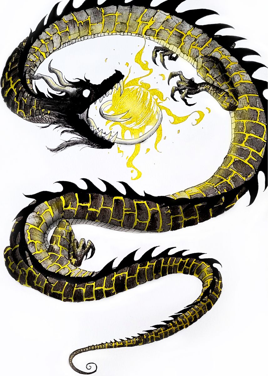 'Black Dragon Eating Sun' Poster, picture, metal print, paint by Rene ...