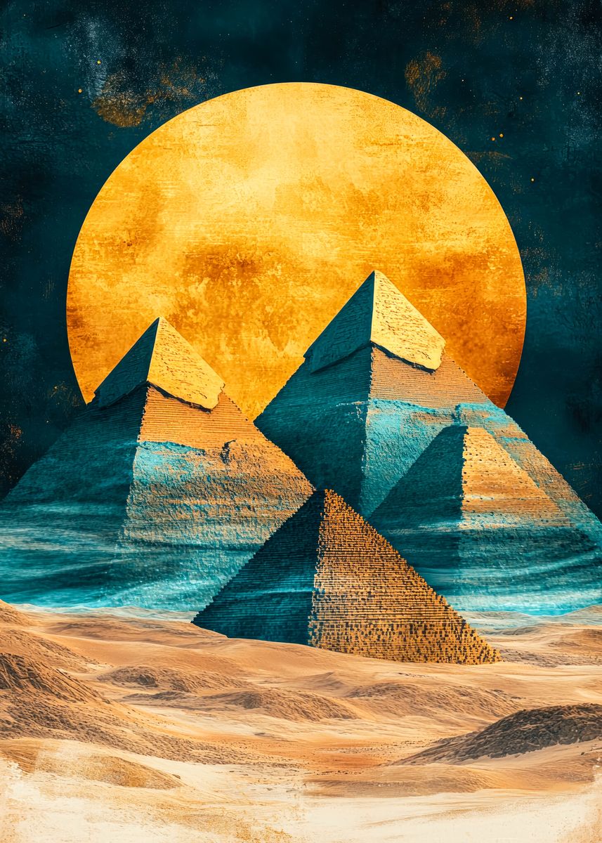 'Fantasy Golden Pyramids Desert Aura Art' Poster, picture, metal print ...