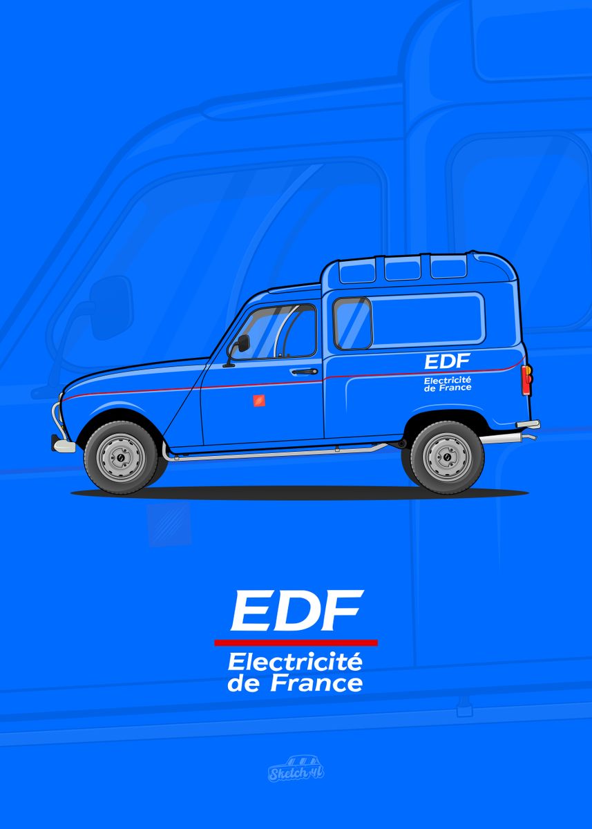 'Renault 4L - EDF' Poster, picture, metal print, paint by Sketch 4L ...