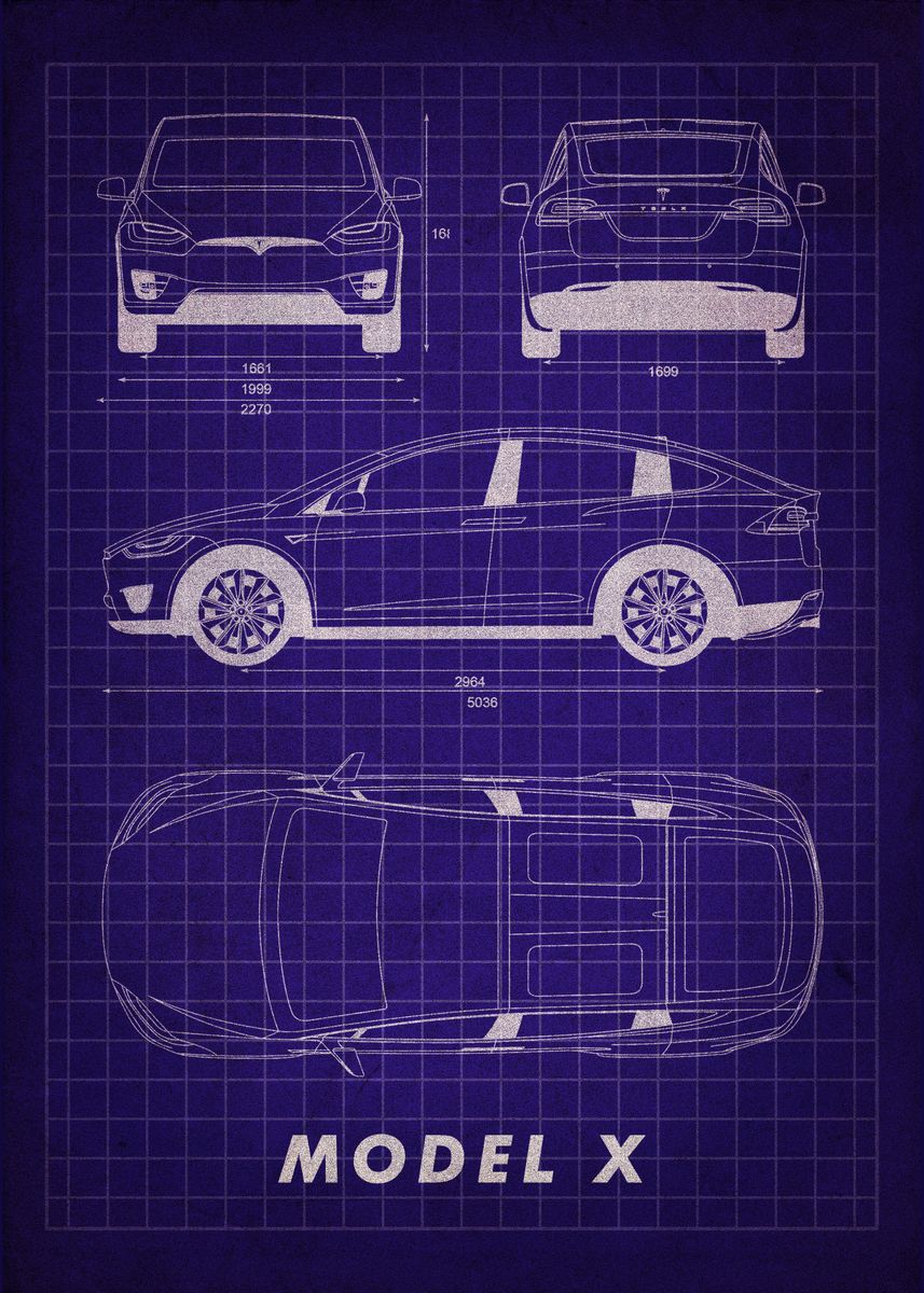 'Tesla Model X Blueprint' Poster, picture, metal print, paint by ...