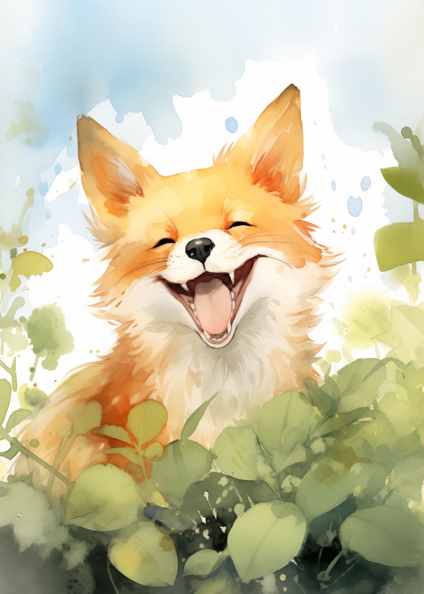 'Smiling Fox Watercolor' Poster, picture, metal print, paint by mbert ...