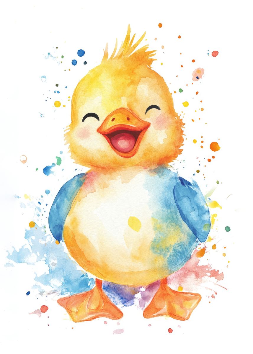 'Smiling Duckling Watercolor' Poster, picture, metal print, paint by ...