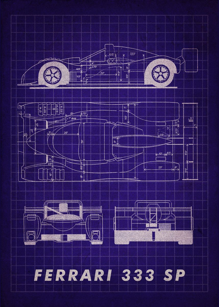 'Ferrari 333 SP Blueprint' Poster, picture, metal print, paint by ...