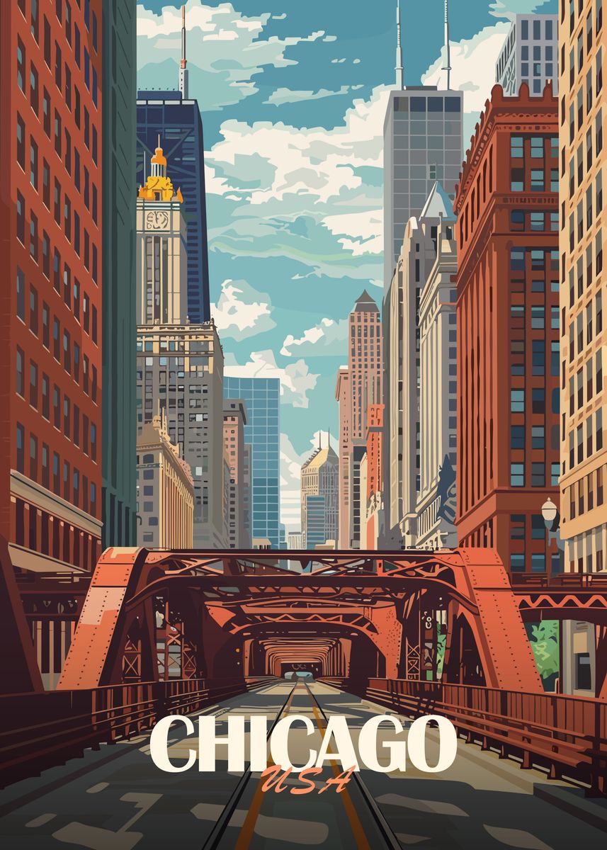 'Chicago Cityscape Poster' Poster, picture, metal print, paint by Mason ...