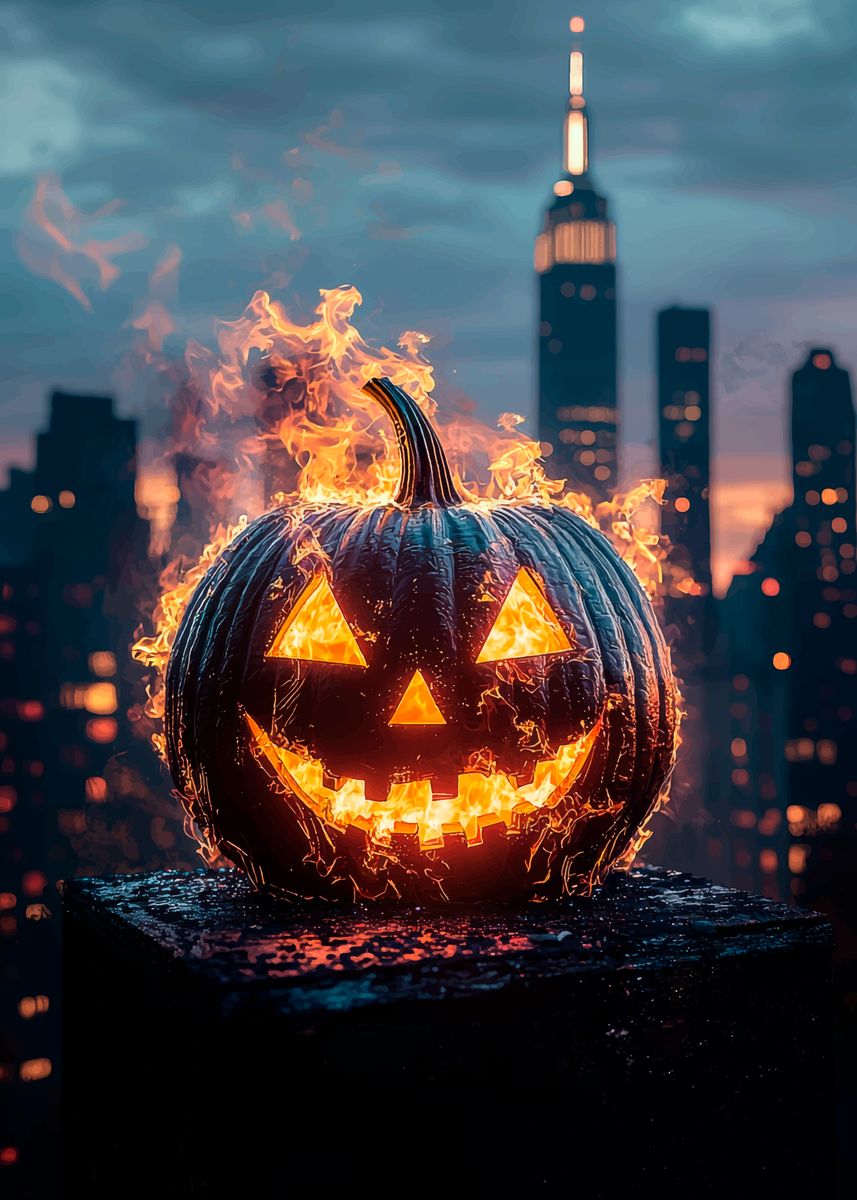 'Flaming Jack-o'-Lantern NYC' Poster, picture, metal print, paint by ...