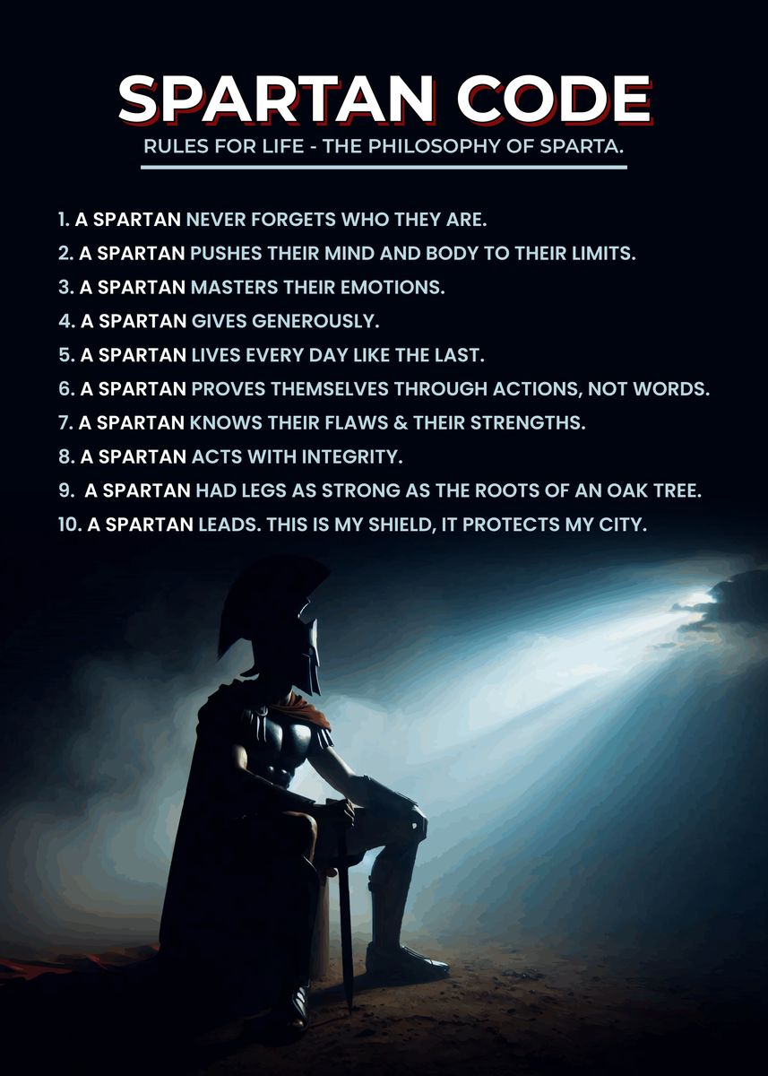 'Spartan Code Poster' Poster, picture, metal print, paint by awesome posters | Displate