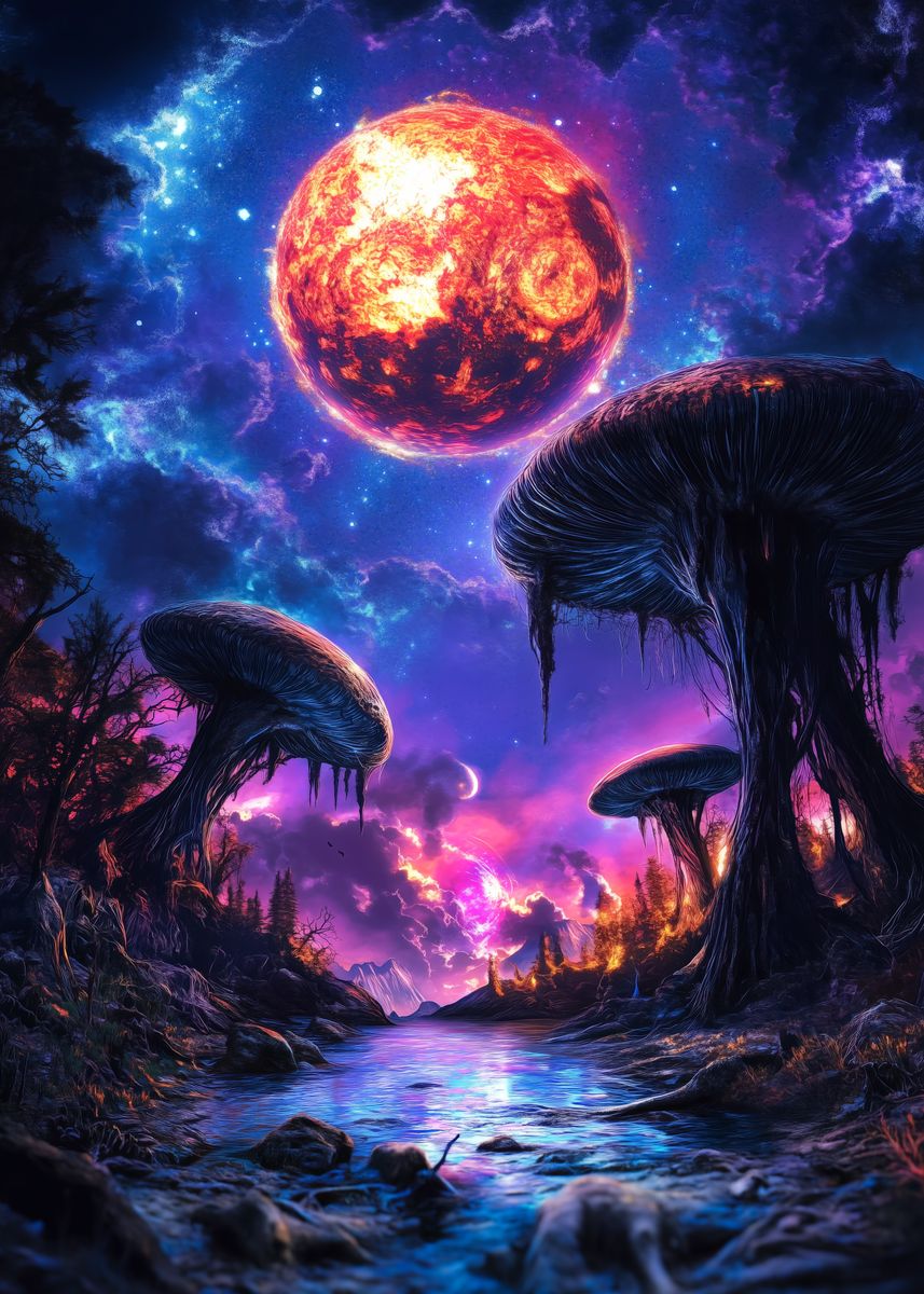 'Alien Forest Landscape' Poster, picture, metal print, paint by ...