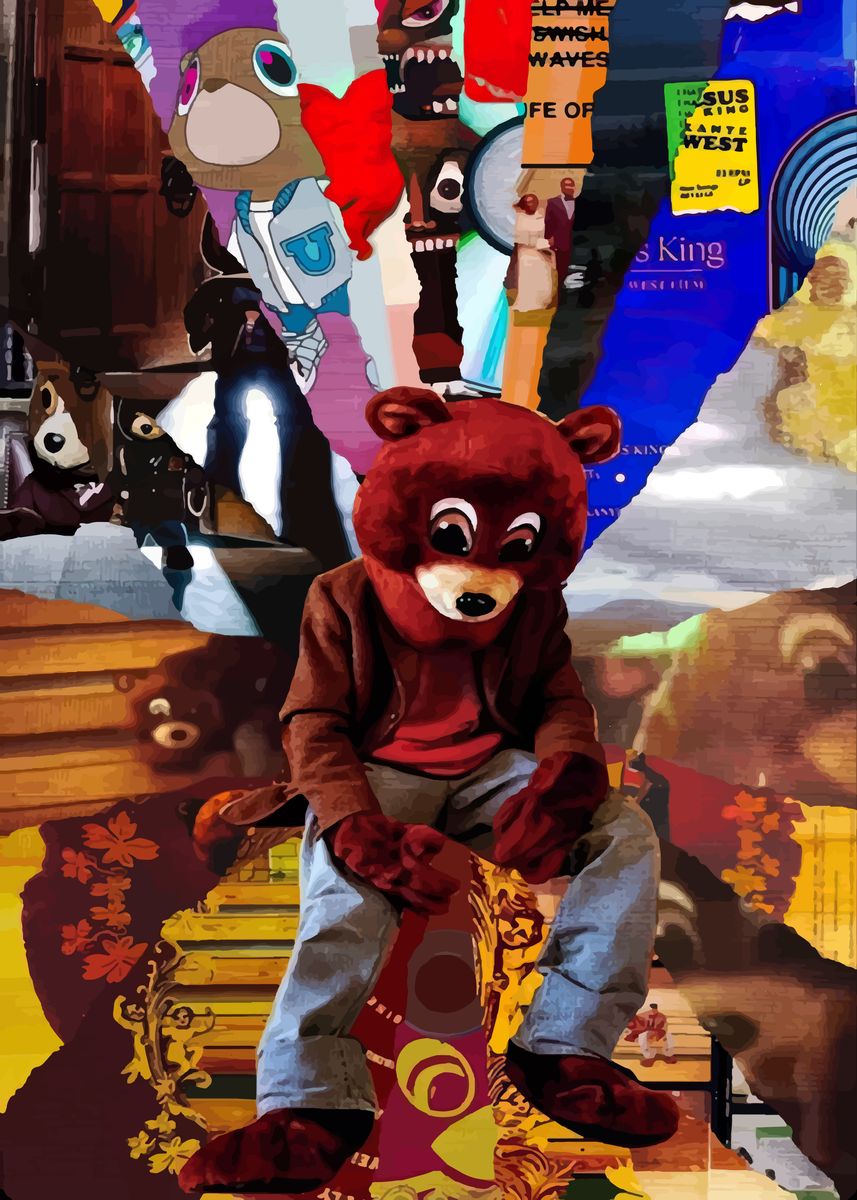 'Kanye West Bear Mask Collage' Poster, picture, metal print, paint by ...