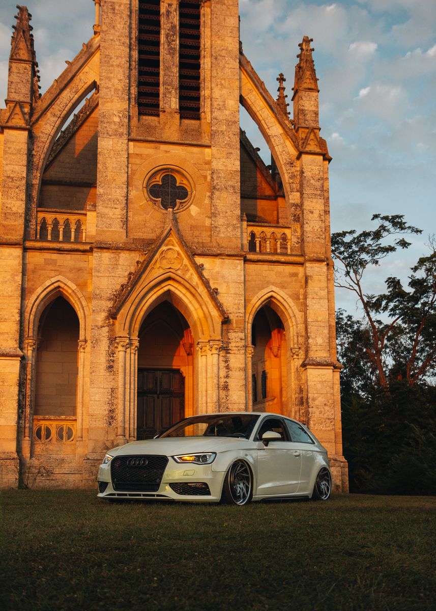 'Audi RS3 in Front of Churc' Poster, picture, metal print, paint by ...