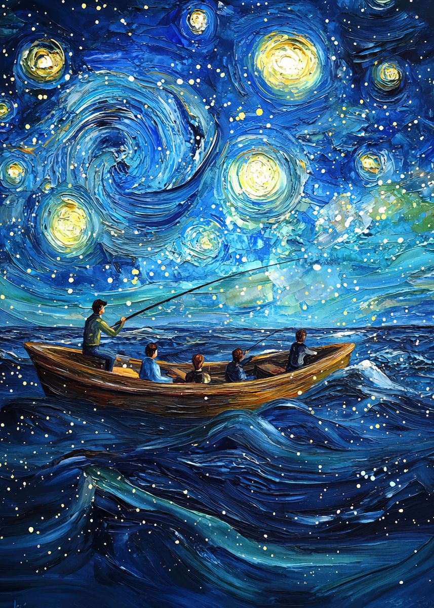 'Starry Night Fishing' Poster, picture, metal print, paint by Mollie ...