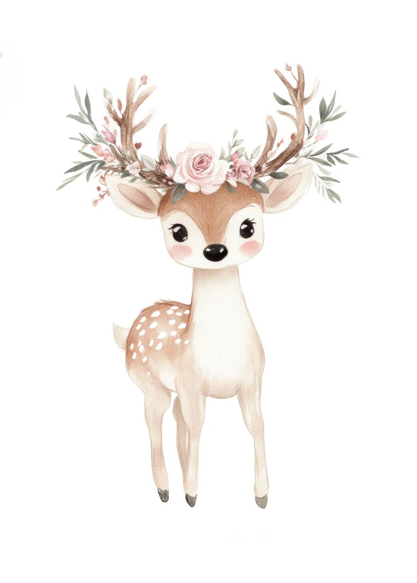 'Cute Watercolor Deer' Poster, picture, metal print, paint by Usama ...