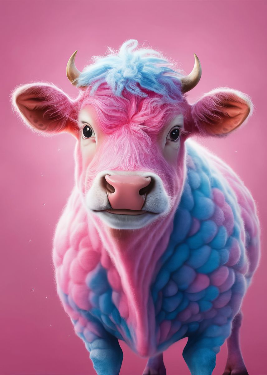 'Pink and Blue Cow' Poster, picture, metal print, paint by Henning ...
