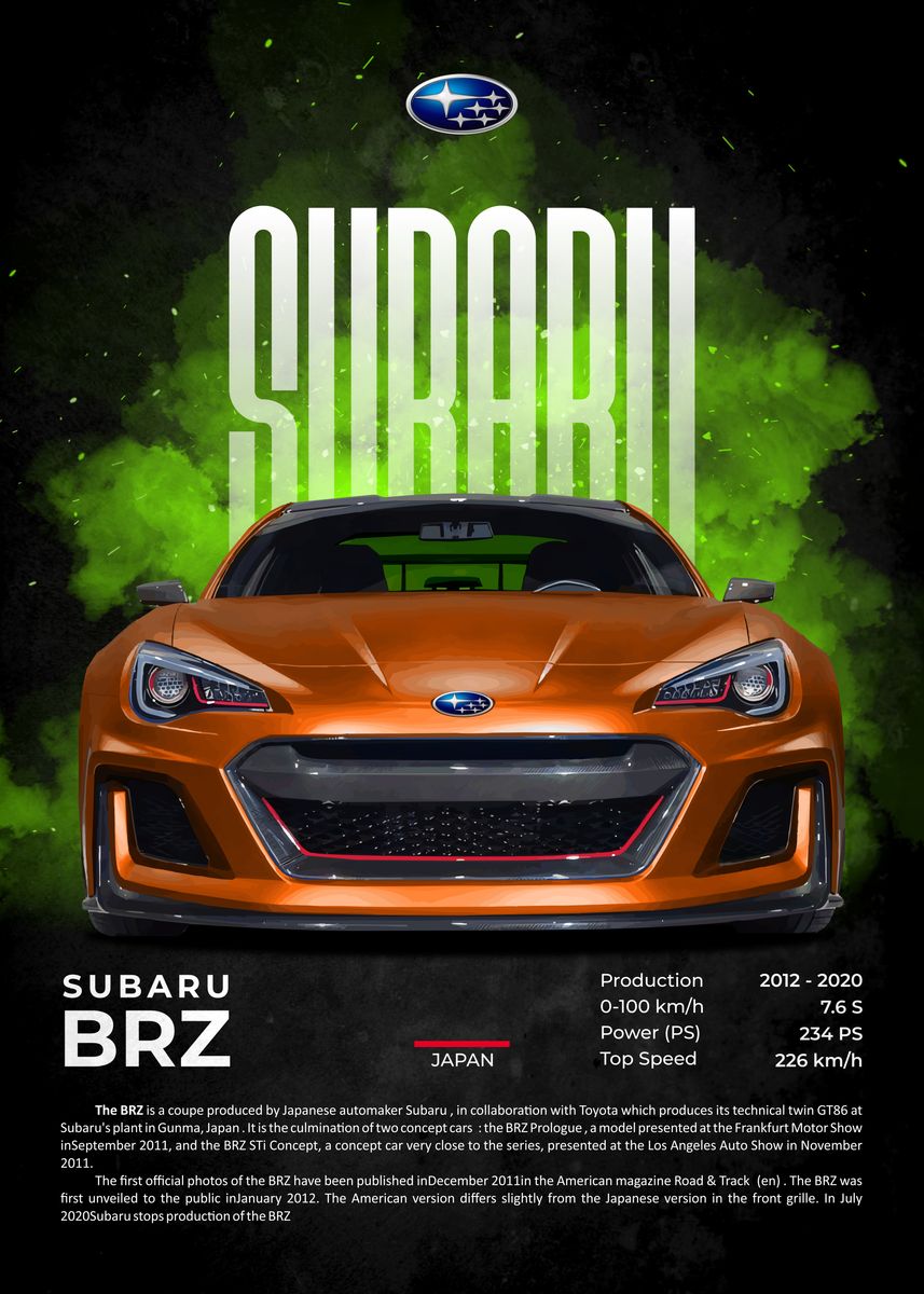 'Subaru BRZ awesome poster' Poster, picture, metal print, paint by Joko ...