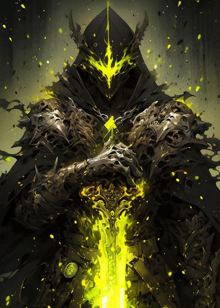'Dark Knight with Flaming Sword' Poster, picture, metal print, paint by ...