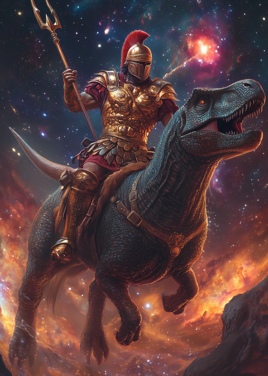 'Roman Gladiator Dino Rider' Poster, picture, metal print, paint by ...