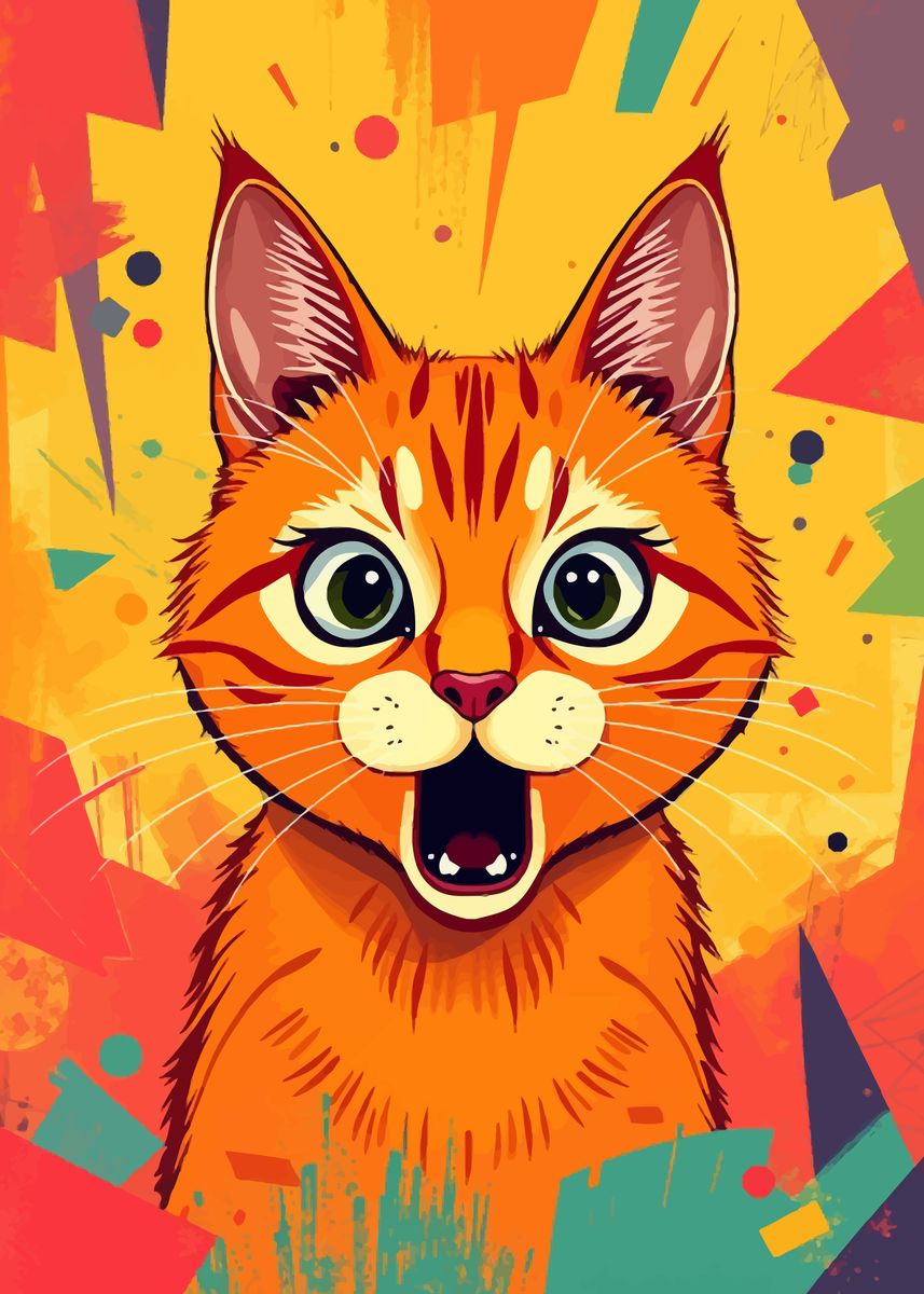 'Surprised Orange Cat' Poster, picture, metal print, paint by DUMBROS ...