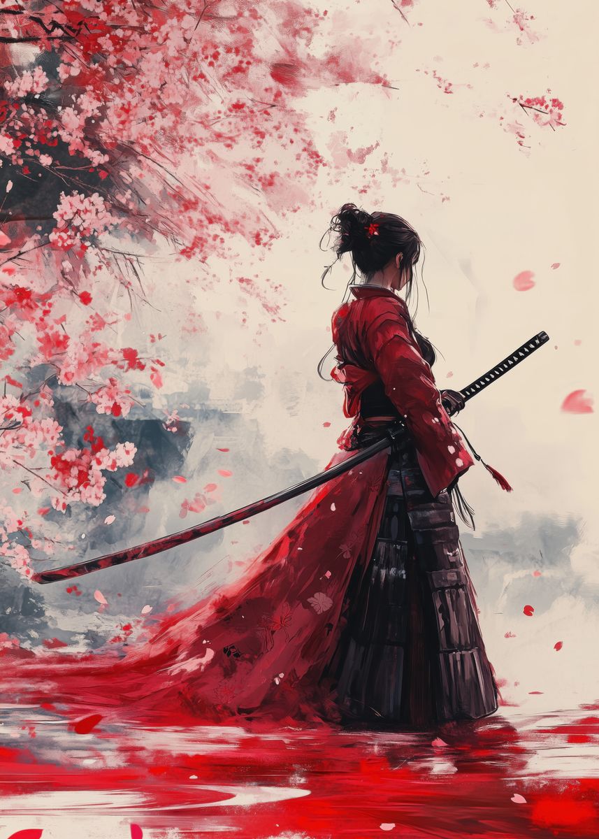 'Samurai Woman in Red' Poster, picture, metal print, paint by SoulFrame ...