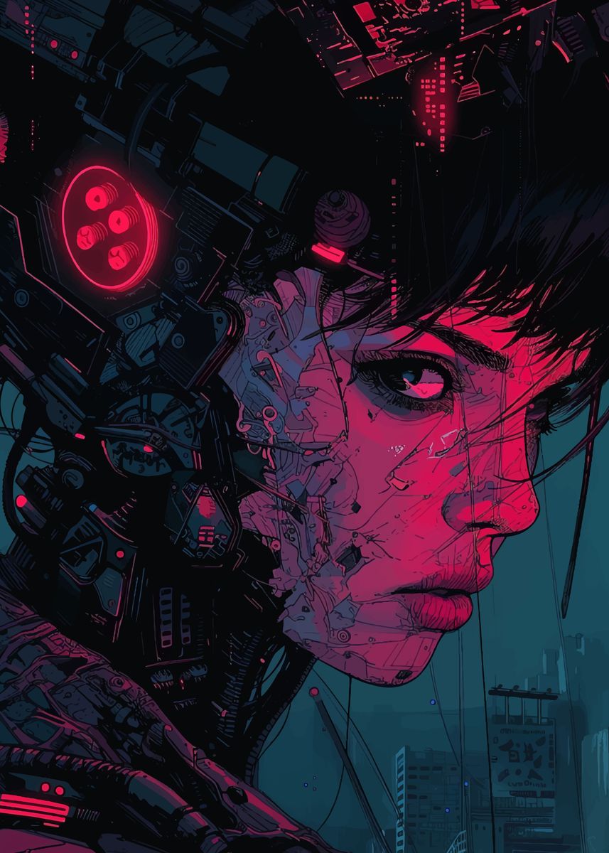 'Cyberpunk Woman Portrait' Poster, picture, metal print, paint by ...