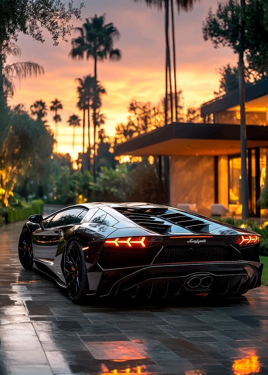 'Lamborghini Aventador Sunset' Poster, picture, metal print, paint by ...