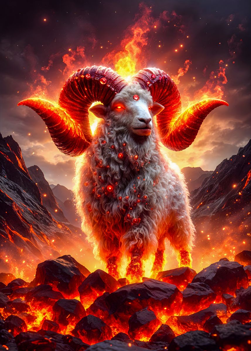 'Fiery Ram' Poster, picture, metal print, paint by Krishnendu Roy ...