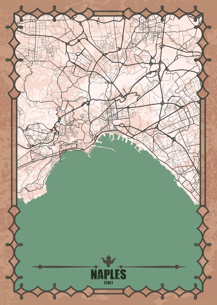 'Naples City Map' Poster, picture, metal print, paint by DE Maps | Displate