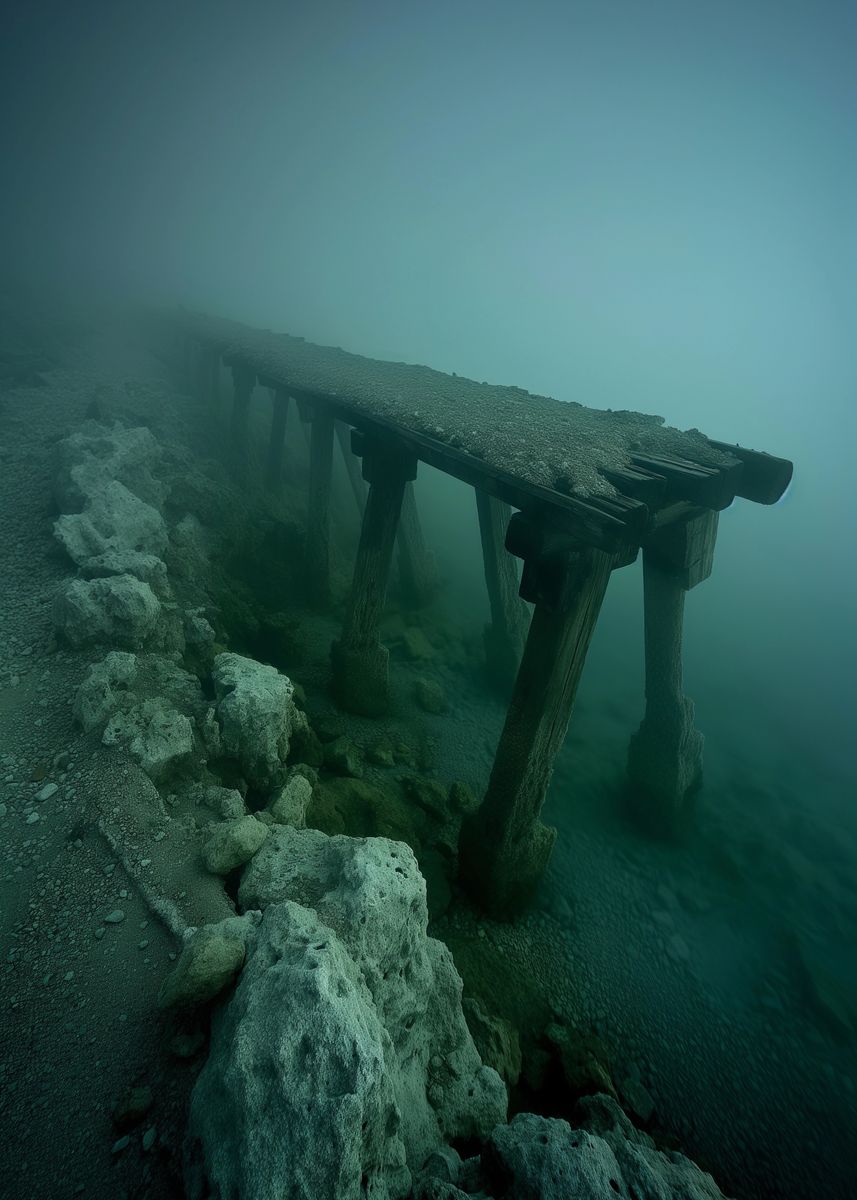 'Submerged Pier in Fog' Poster, picture, metal print, paint by Ken ...
