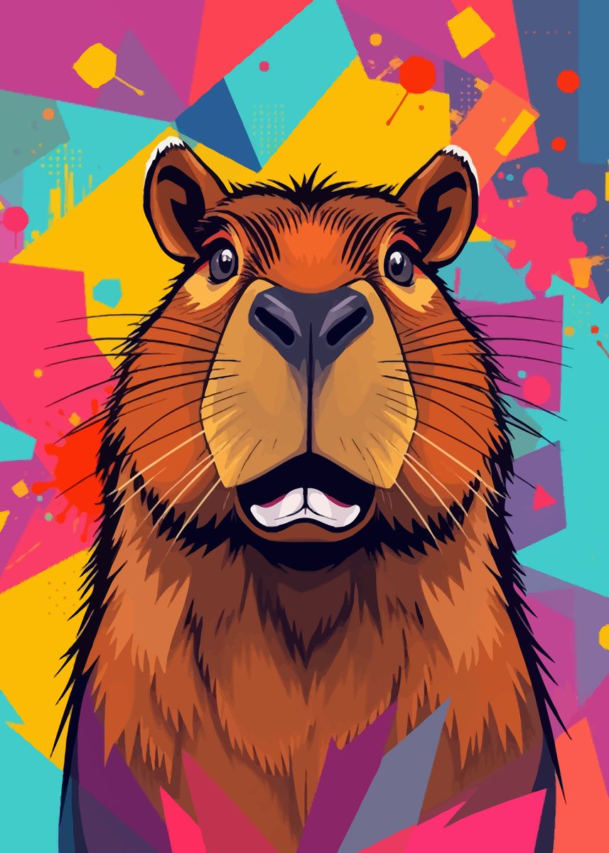 'Capybara Portrait' Poster, picture, metal print, paint by DUMBROS ...