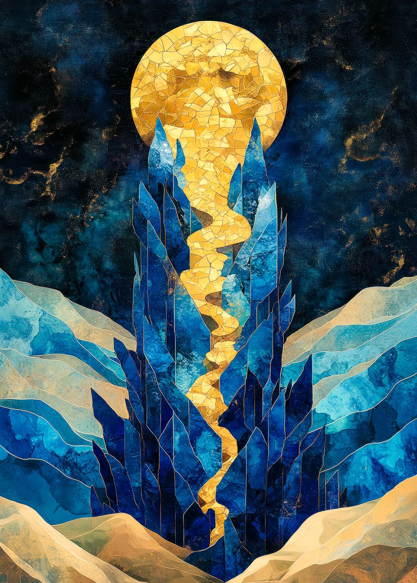 'Golden Path to the Moon Desert Aura Art' Poster, picture, metal print ...