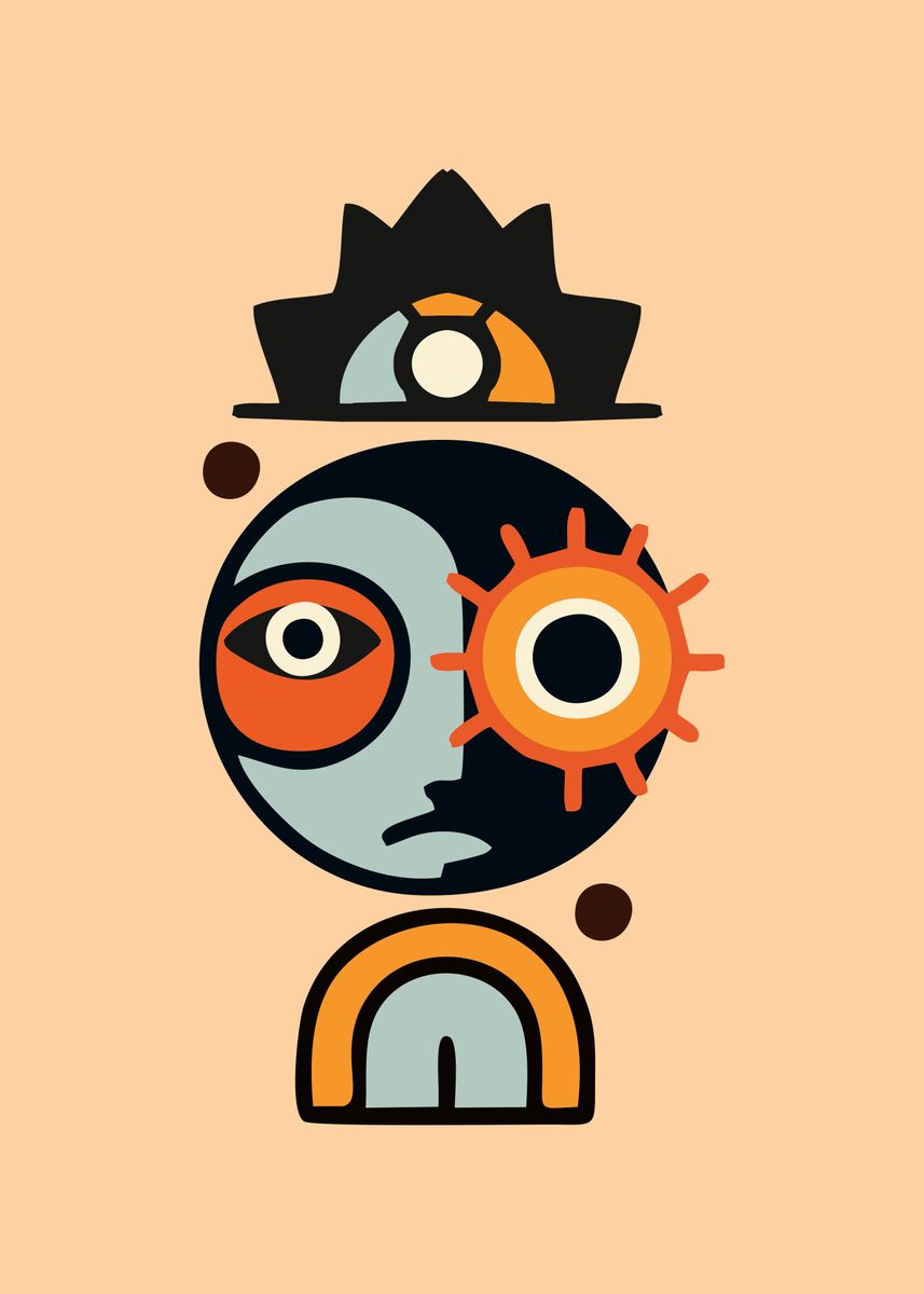 'Abstract Sun and Moon Face' Poster, picture, metal print, paint by ...
