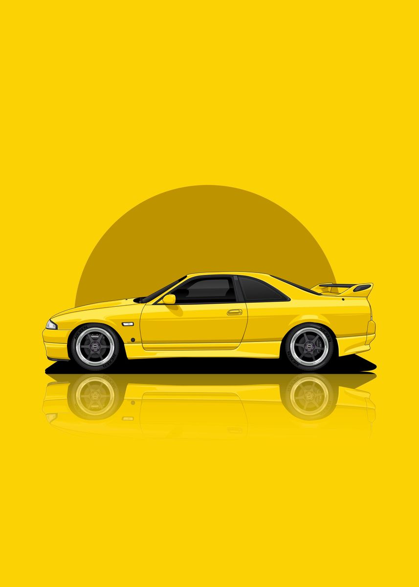 'Yellow Nissan Skyline R33' Poster, picture, metal print, paint by Dodi ...