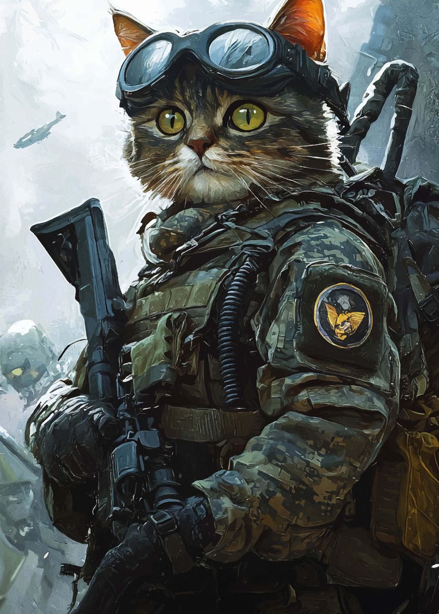 'Cat Soldier' Poster, picture, metal print, paint by Marta Vu | Displate