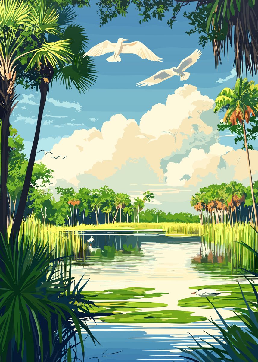 'Florida River Landscape' Poster, picture, metal print, paint by Logan ...